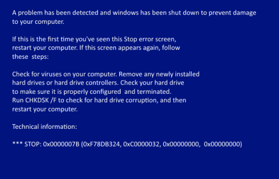 Stop Error Screen Windows 7